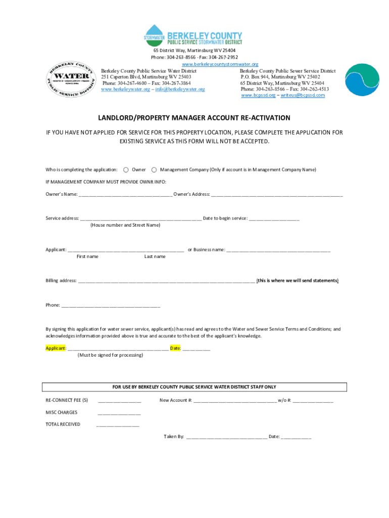 Fillable Online Berkeley County Public Service Water District: Home Fax ...