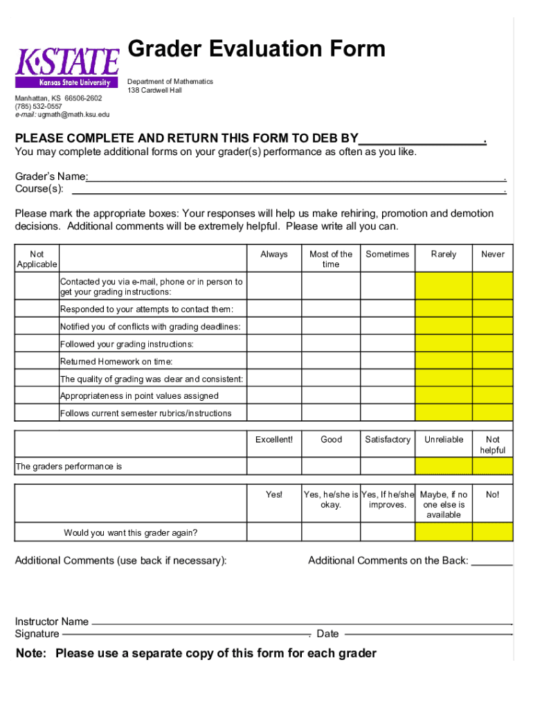 Fillable Online Grader Evaluation Form Report Fax Email Print - pdfFiller