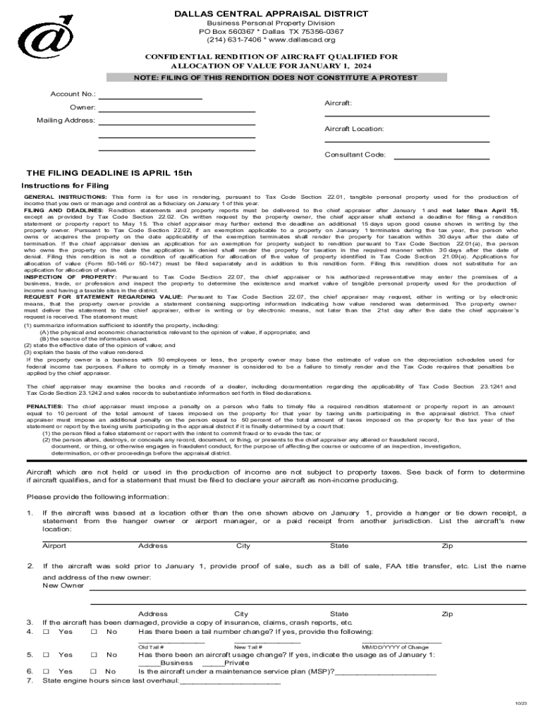 Fillable Online Dallas County Appraisal District Contact Information ...