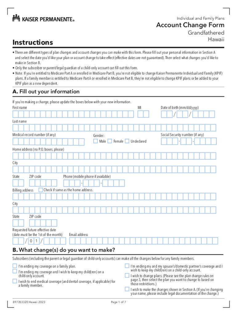 Fillable Online m kp Individual and Family Plans Account Change Form ...