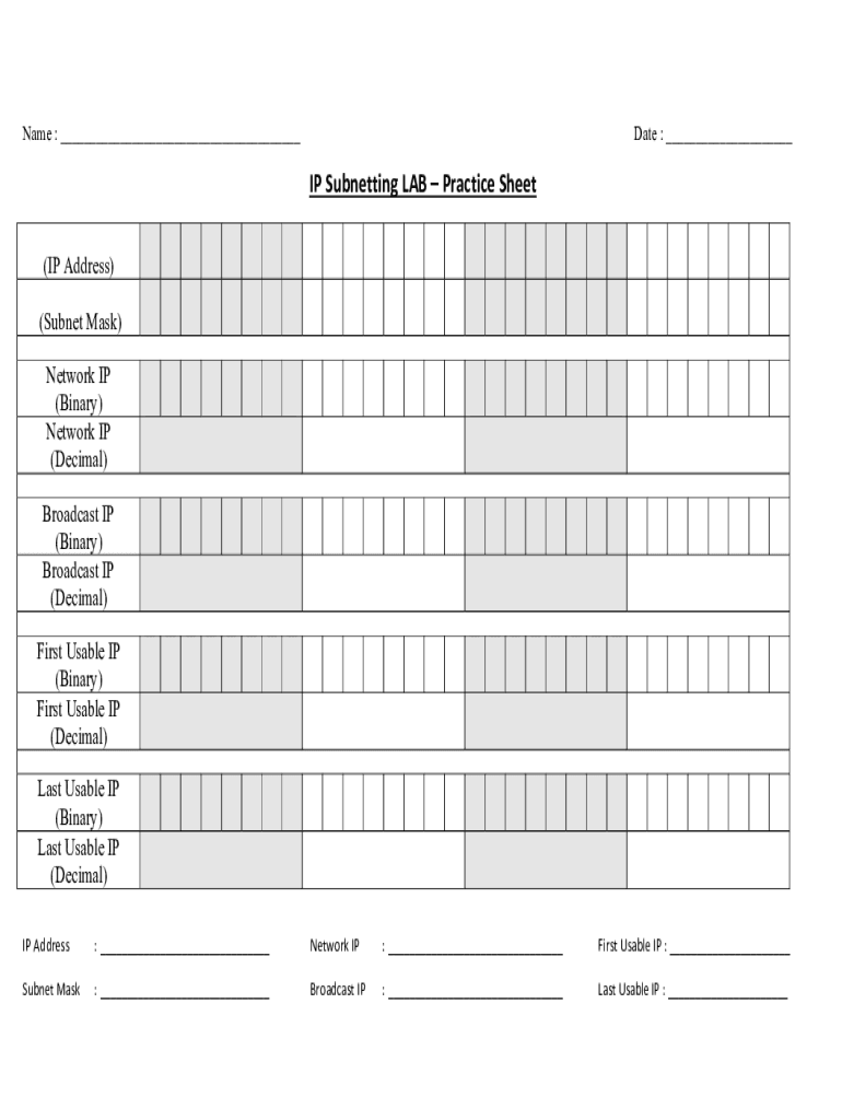 Fillable Online IP Subnetting LABPractice Sheet Fax Email Print - pdfFiller