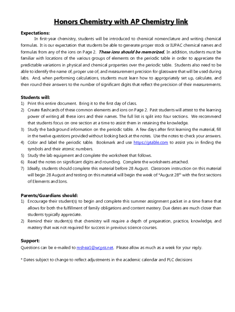 Fillable Online Unit 1 Worksheet - Honors Chemistry with AP ... Fax Email Print - pdfFiller