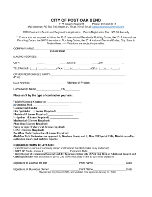 Fillable Online City of Post Oak Bend, Texas - Contact Us Fax Email ...