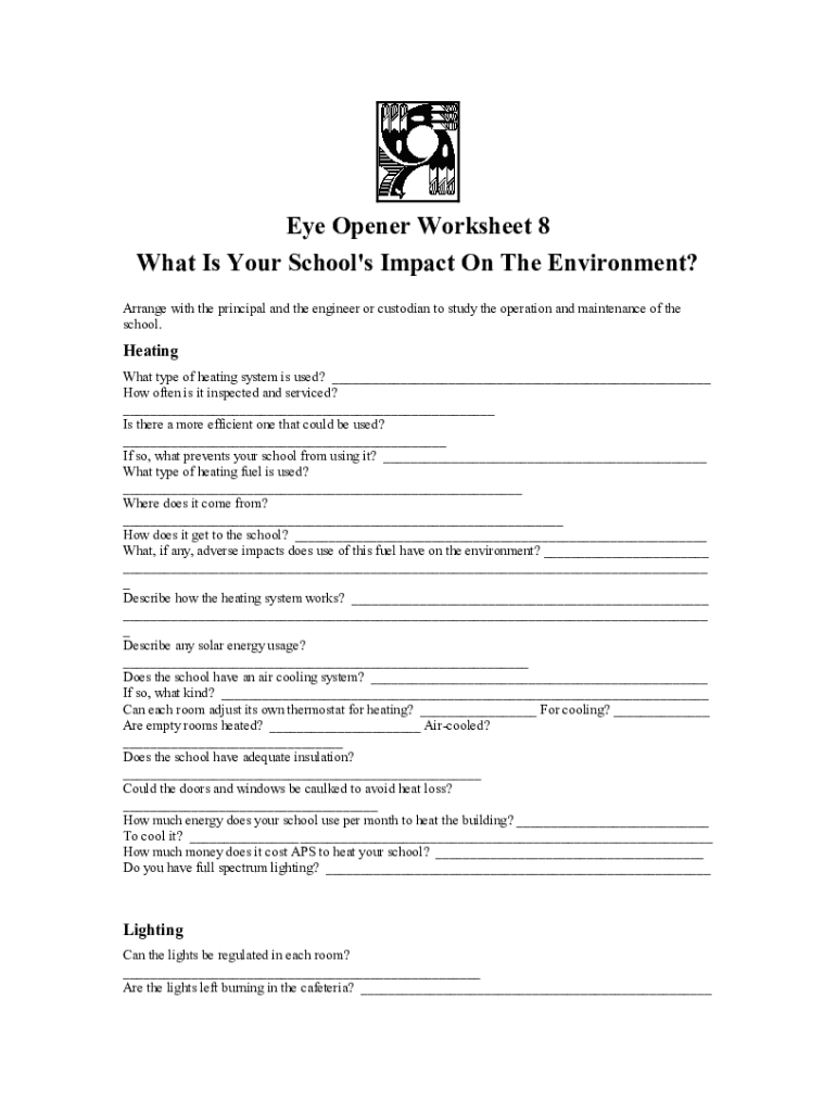 Fillable Online Eye Opener Worksheet 8 What Is Your School's Impact On ...