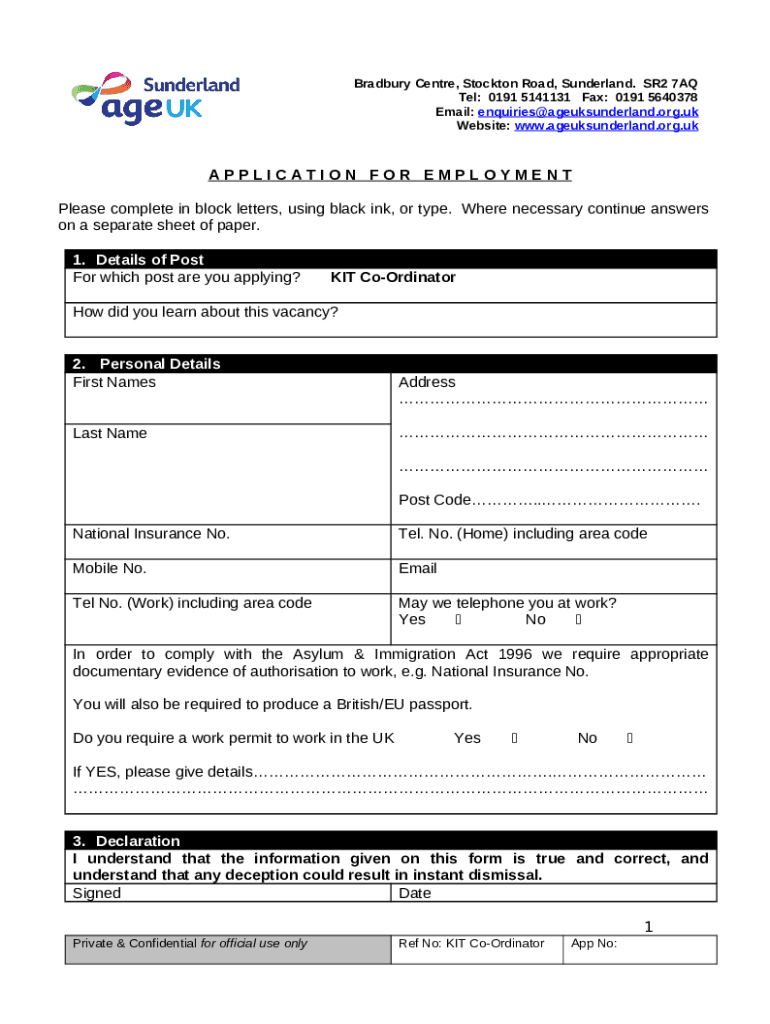 Dear Applicant KIT Co-Ordinator Thank you for requesting ... Doc Template | pdfFiller