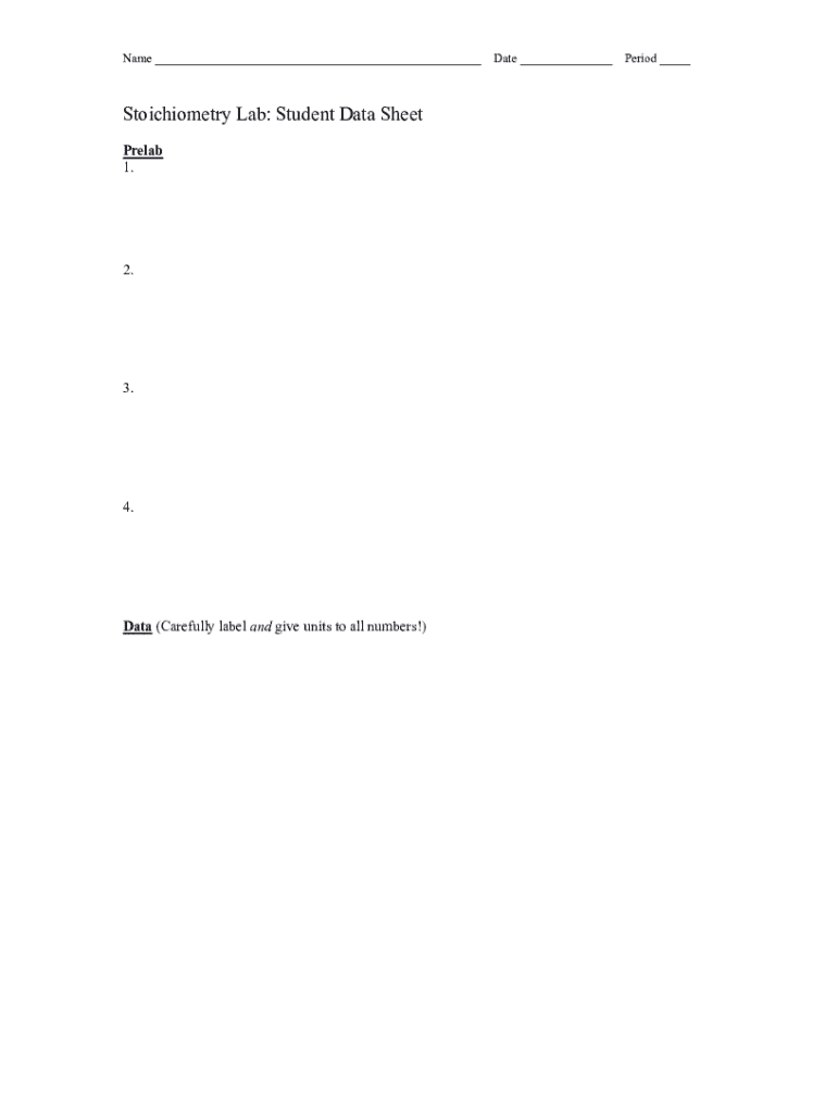 Fillable Online Stoichiometry Lab: Student Data Sheet Fax Email Print ...