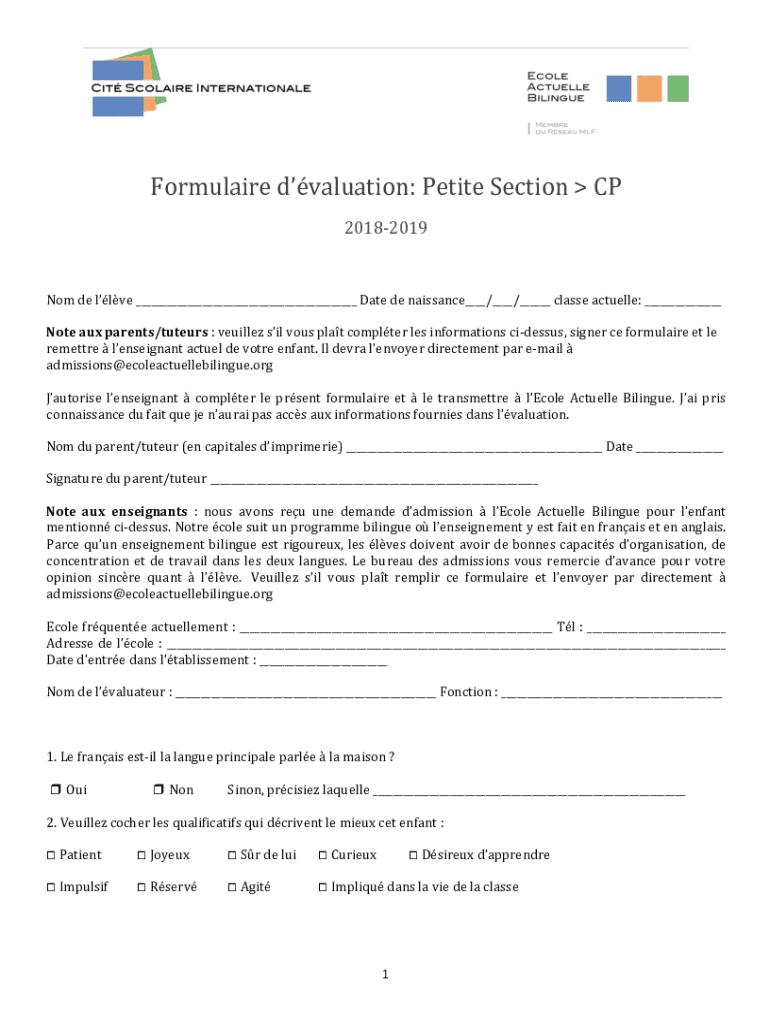 Remplissable En Ligne Jautorise lenseignant complter le prsent ...