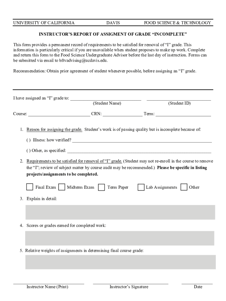Fillable Online FST Incomplete Grade Form Fax Email Print - pdfFiller