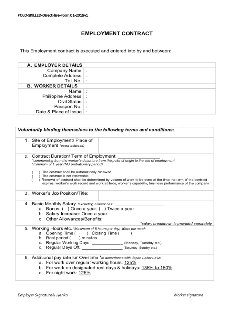 Fillable Online EMPLOYMENT CONTRACT POLO SKILLED.docx Fax Email Print ...