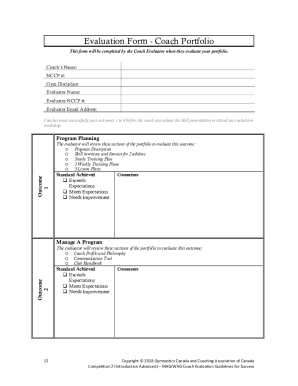 Fillable Online Sample Evaluation Form - Coach Portfolio Fax Email ...