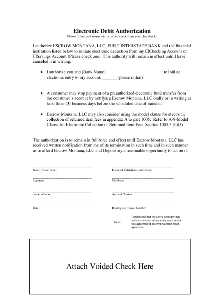Fillable Online **Attached to this authorization is a voided personal check or ... Fax Email ...