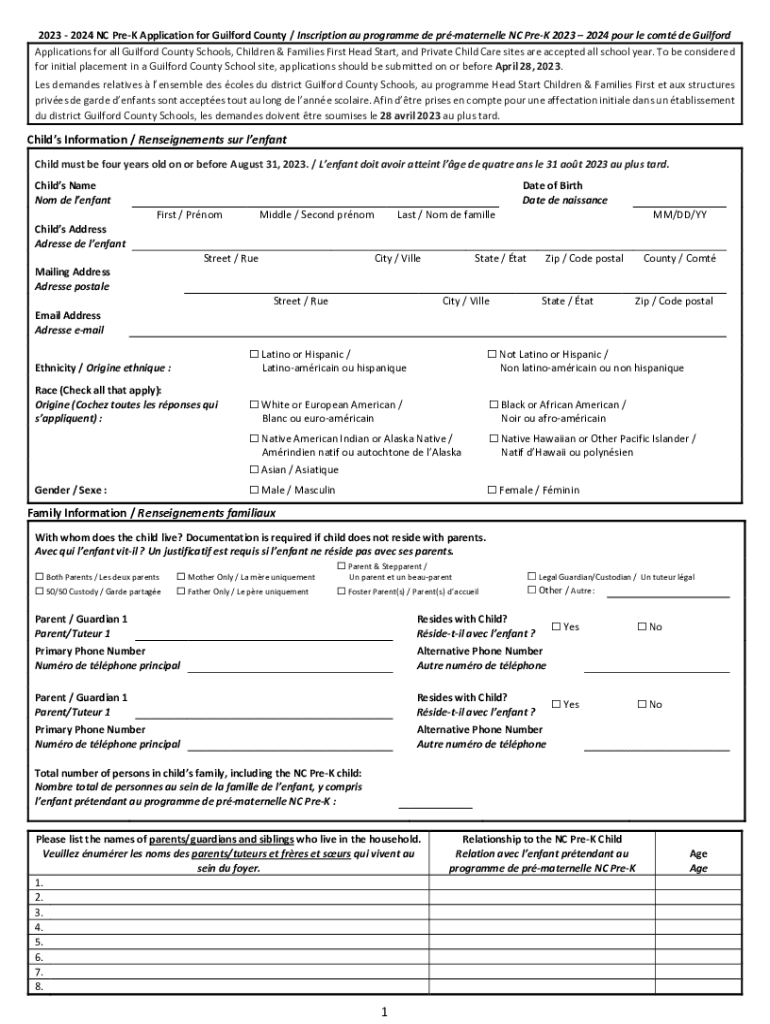 Remplissable En Ligne 20232024 NC Pre-K Application Fax Email Imprimer ...