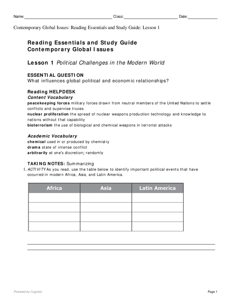 Fillable Online Guided Reading Activity: Political Challenges in the ...