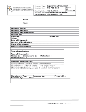 Request for Health Certificate of Live Tropical Fish - BFAR Doc ...