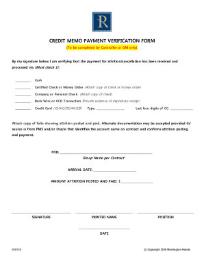 Fillable Online CREDIT MEMO PAYMENT VERIFICATION FORM Fax Email Print ...