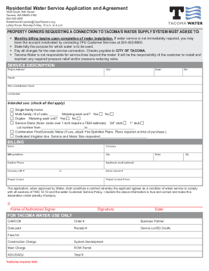 Fillable Online Residential Water Service Application and Agreement Fax ...