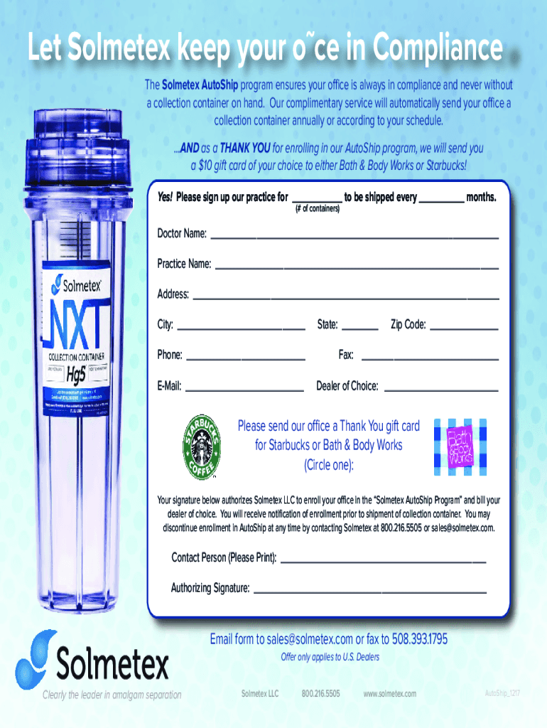 Fillable Online Solmetex: Dentistry's Complete Provider of Water Solutions Fax Email Print ...
