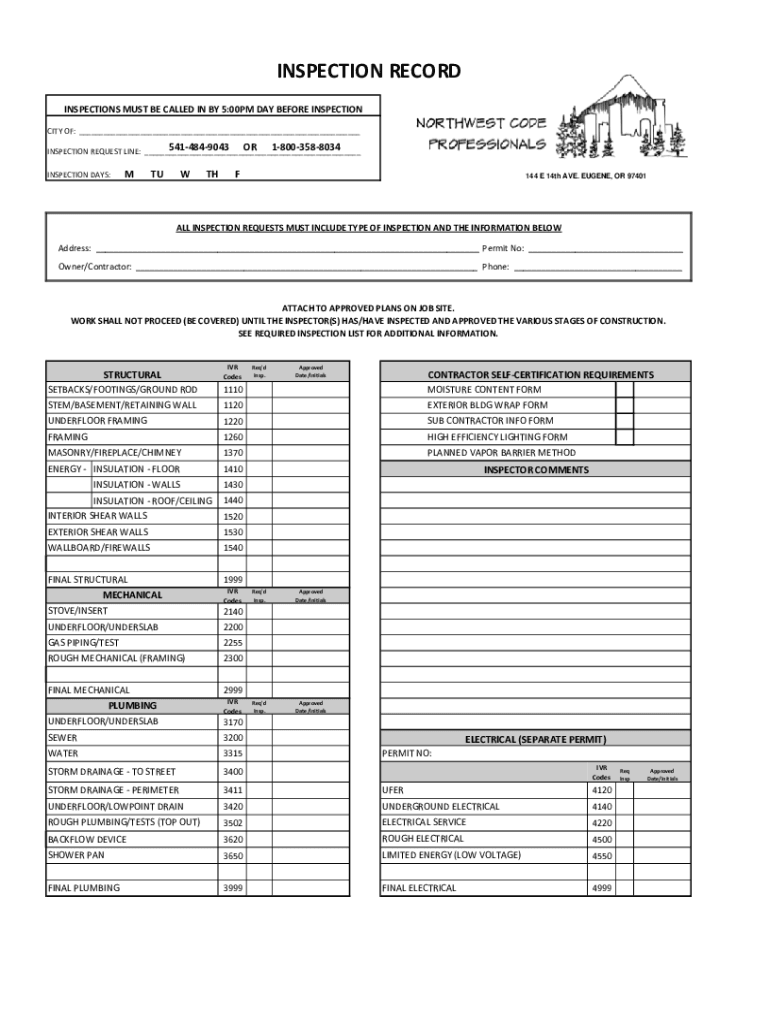 Fillable Online Form CenterCity of Lakeway Building Inspection Request ...