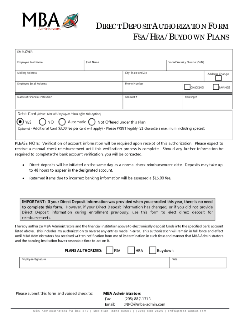 Fillable Online FSA/HRA Direct Deposit Form Fax Email Print - pdfFiller