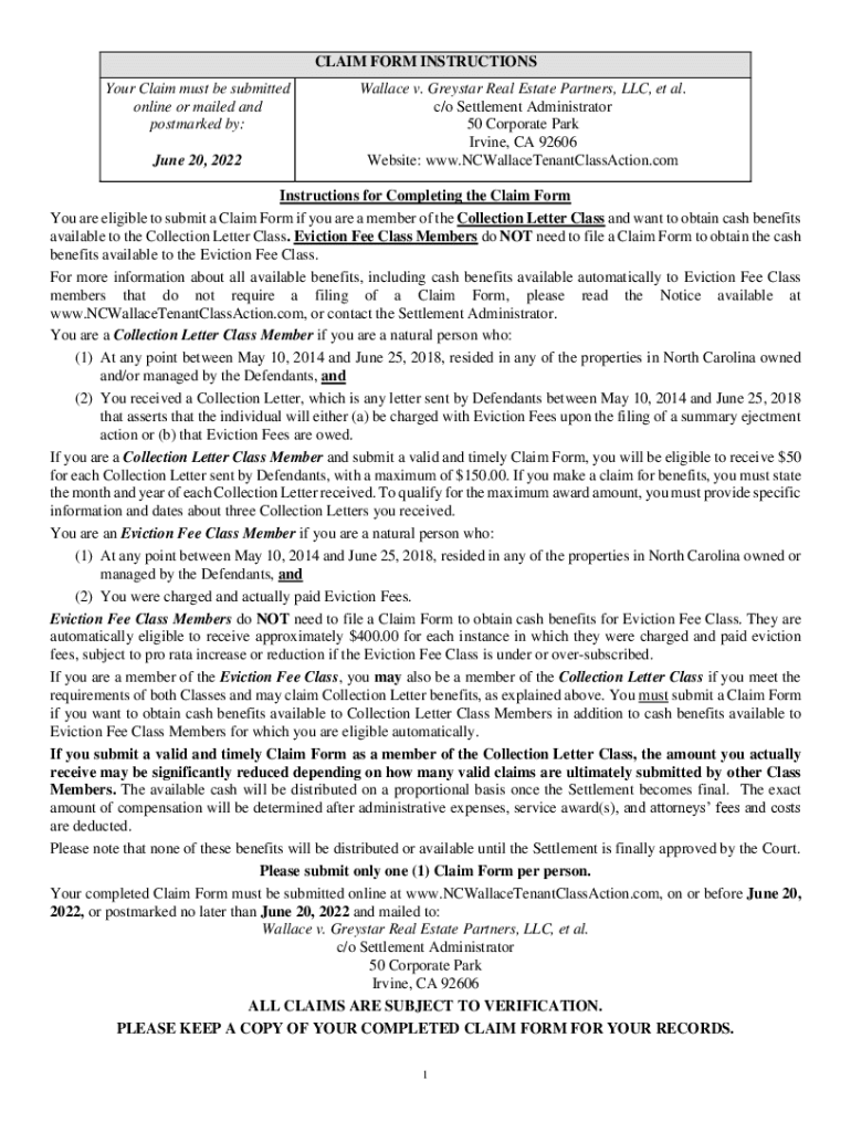 Fillable Online CLAIM FORM INSTRUCTIONS Your Claim must be submitted ...