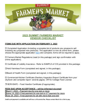 Fillable Online FARMER'S MARKET VENDOR APPLICATION PACKET Fax Email ...