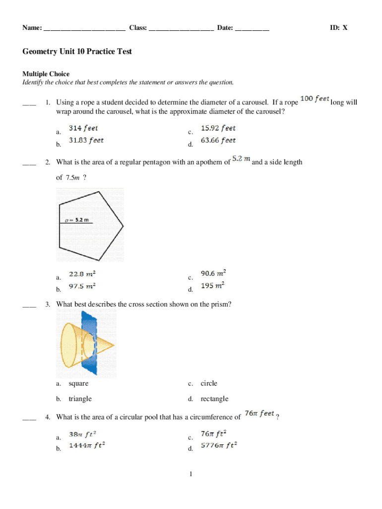 Fillable Online ExamView - Geometry Unit 10 Practice Test.tst Fax Email ...