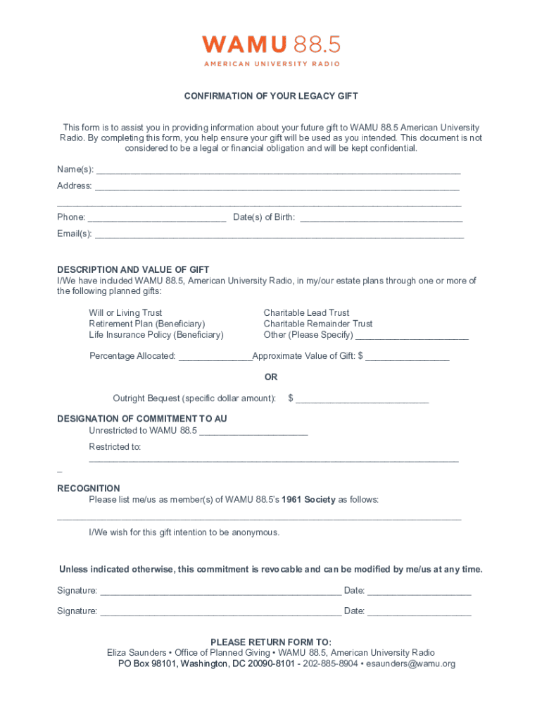 Fillable Online A gift in your will or living trust. - Planned Giving ...