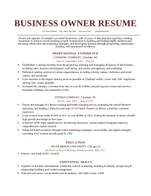 Business Owner Resume Sample & How to Write Doc Template | pdfFiller
