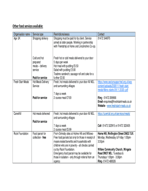 Fillable Online food parcels, hot meals, shopping, delivery and ...