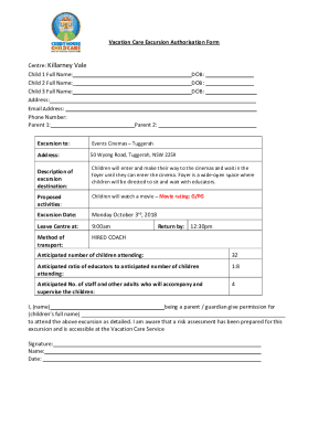 Fillable Online KVALE - Excursion Forms Fax Email Print - pdfFiller