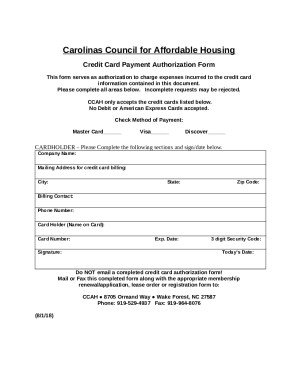 CCAH Credit Card Authorization Doc Template | pdfFiller
