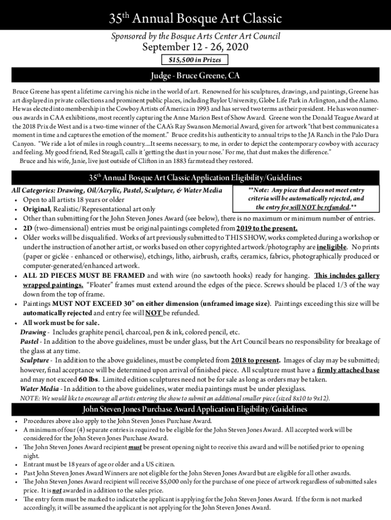 Fillable Online Event - 35th Annual Bosque Art Classic - Robyn Cook ...