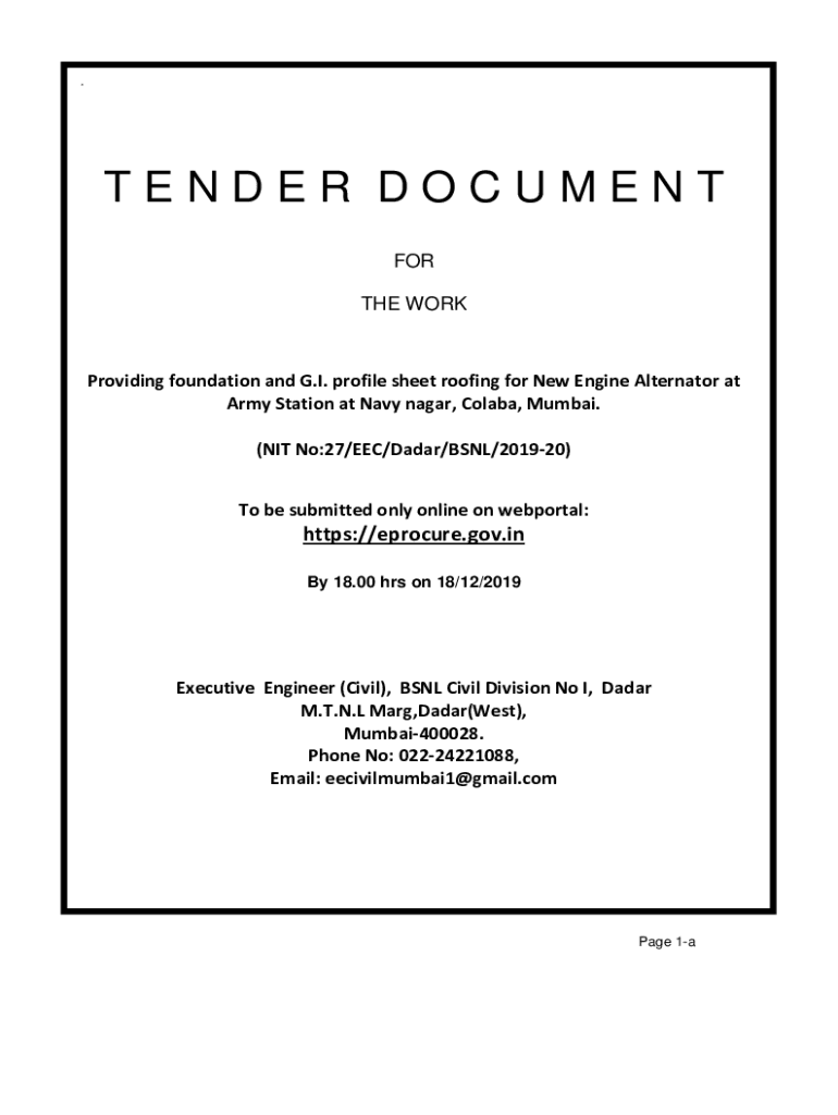 Fillable Online TENDER DOCUMENT Name of Work: Replacement of roof by ... Fax Email Print - pdfFiller
