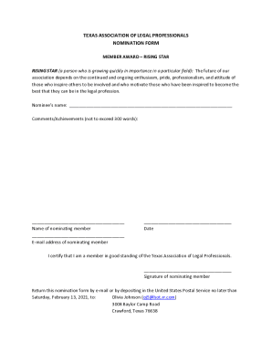 Fillable Online rising star nomination form Fax Email Print - pdfFiller