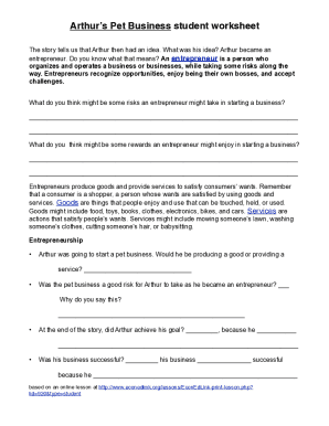 Fillable Online Arthur's Pet Business student worksheet Fax Email Print ...