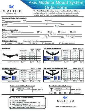 Fillable Online Axis Modular Mounting System Order Form Fax Email Print - pdfFiller