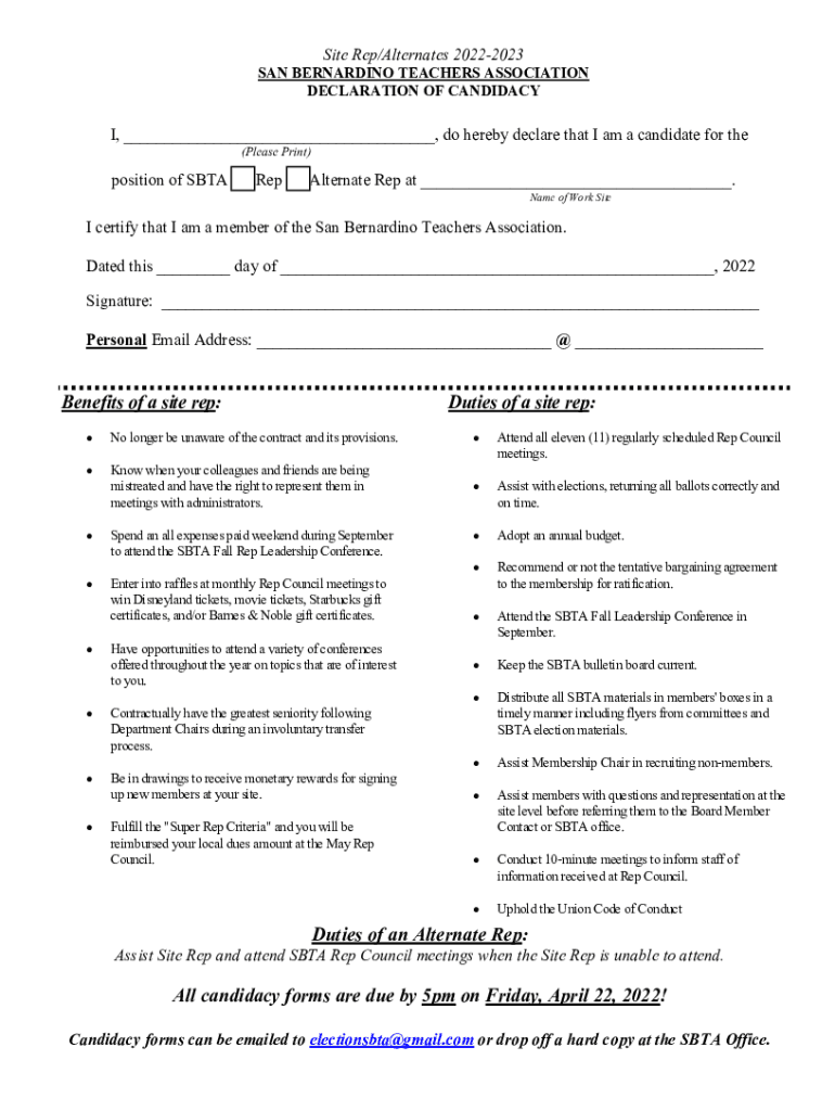 Fillable Online Declaration of Candidacy for Multiple State Council ...