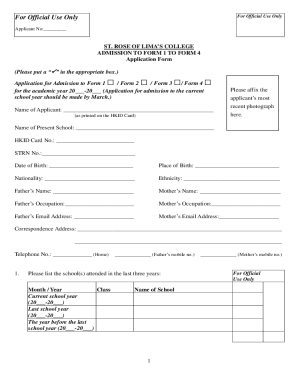 Fillable Online ST. ROSE OF LIMA'S COLLEGE ADMISSION TO FORM ... Fax ...