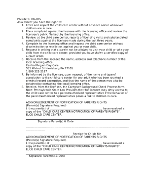 Free CHILD CARE CENTER NOTIFICATION OF ... Doc Template | pdfFiller