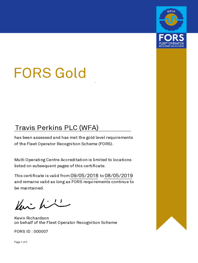 Fillable Online Updated: Fleets must be FORS Gold accredited from April ...