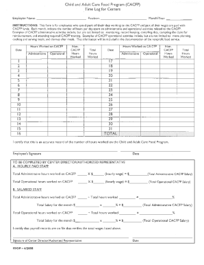 Fillable Online Child and Adult Care Food Program (CACFP) Time Log for ...