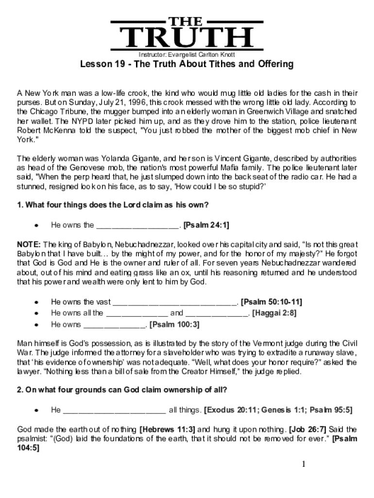 Fillable Online The Truth About Tithing - Sunday Service Fax Email ...