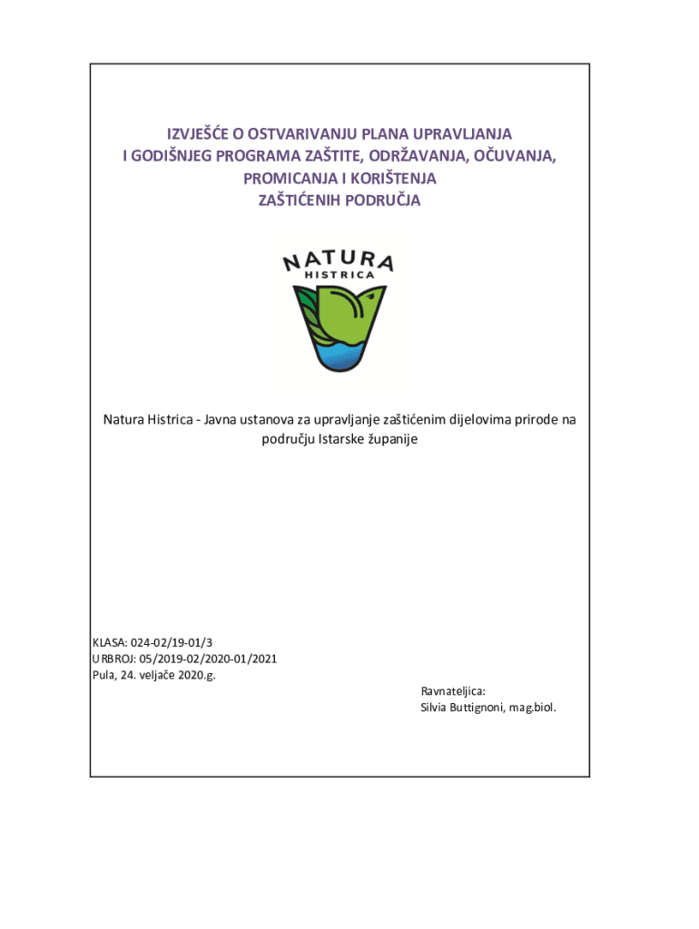 Fillable Online izvjee o ostvarivanju plana upravljanja i godinjeg ...