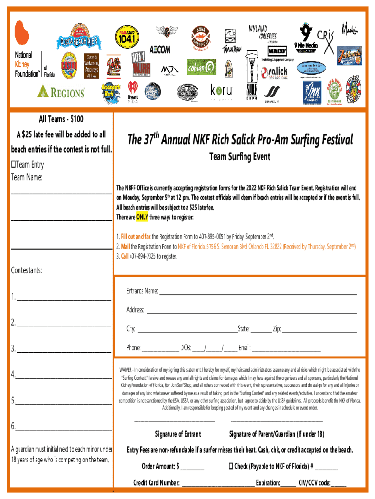 Fillable Online 2022 NKF Surf Team Registration Form.doc Fax Email ...