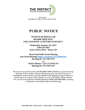 Fillable Online NOTICE IS HEREBY GIVEN QUORUM OF BOARD IN ... Fax Email Print - pdfFiller