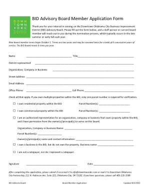 Fillable Online BID Advisory Board Member Application Form Fax Email ...