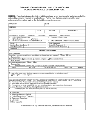 Fillable Online Contractors Pollution Liability Package Application Fax Email Print - pdfFiller