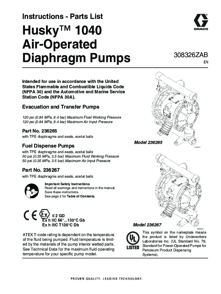 Fillable Online 308326ZAB, Manual, Husky 1040 AODD Pumps, Instructions ...
