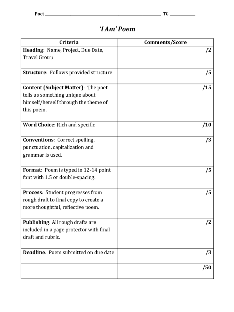 Fillable Online 'I Am' Poem Fax Email Print - pdfFiller