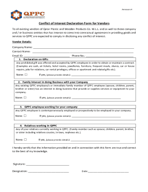 Fillable Online Conflict of Interest Declaration Form for Vendors Fax Email Print - pdfFiller